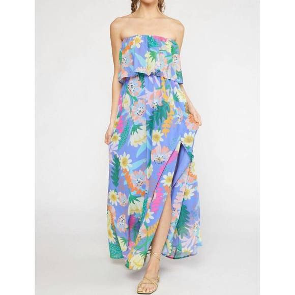 entro | Dresses | New Entro Away We Go Patterned Maxi Dress In Blue ...